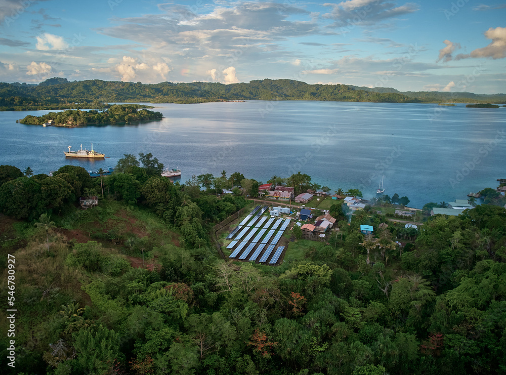 Solar farm PV panel array, renewable energy in Solomon Islands Pacific ...