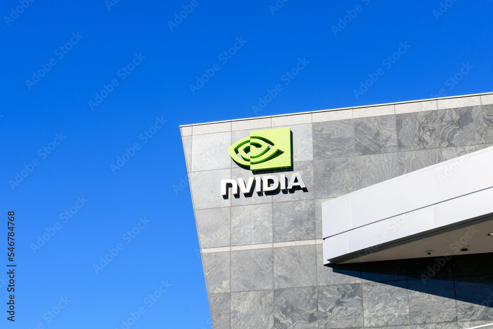 Nvidia logo and sign on headquarters building - Santa Clara, California ...