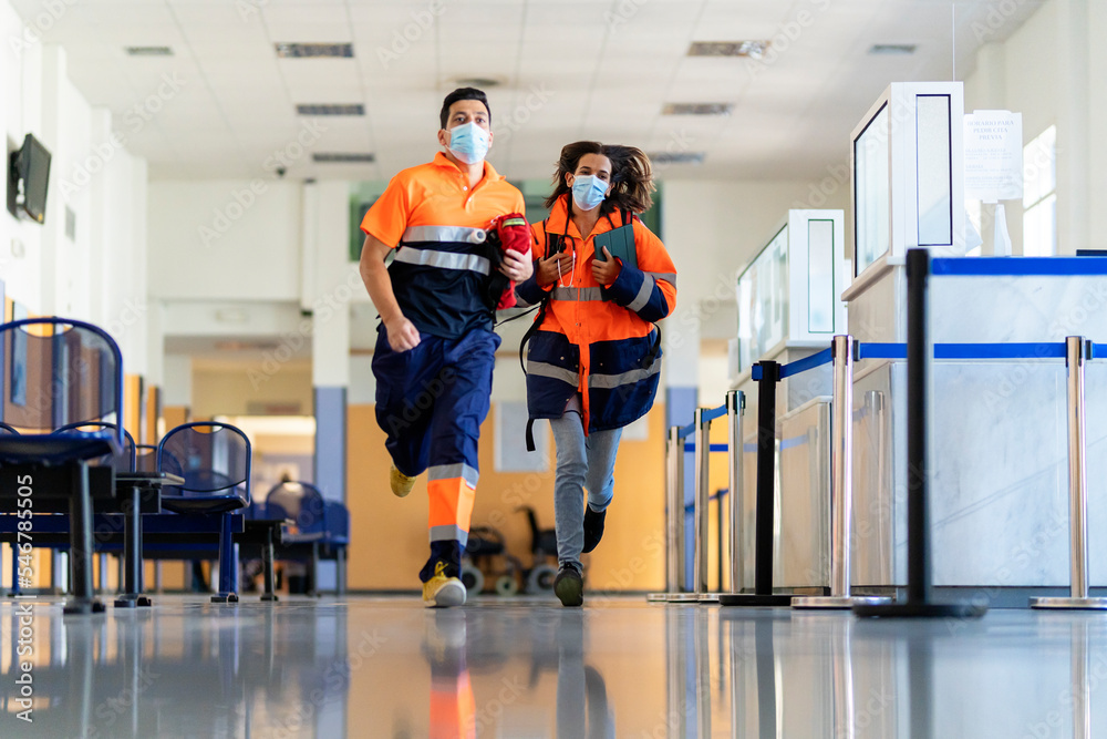 Paramedic Workers Running in Hospital Corridor Stock Photo | Adobe Stock