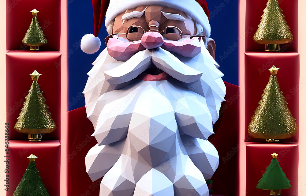 santa claus standing in front of a christmas display of christmas trees ...