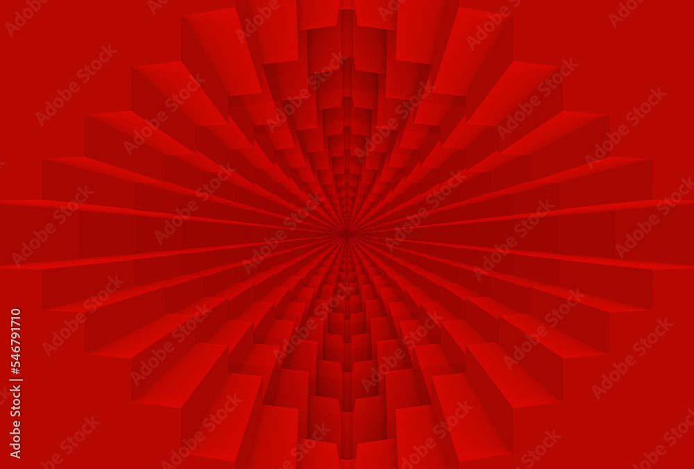 3D rendering. Abstract Red Square Grid tunnel wall background. Stock ...