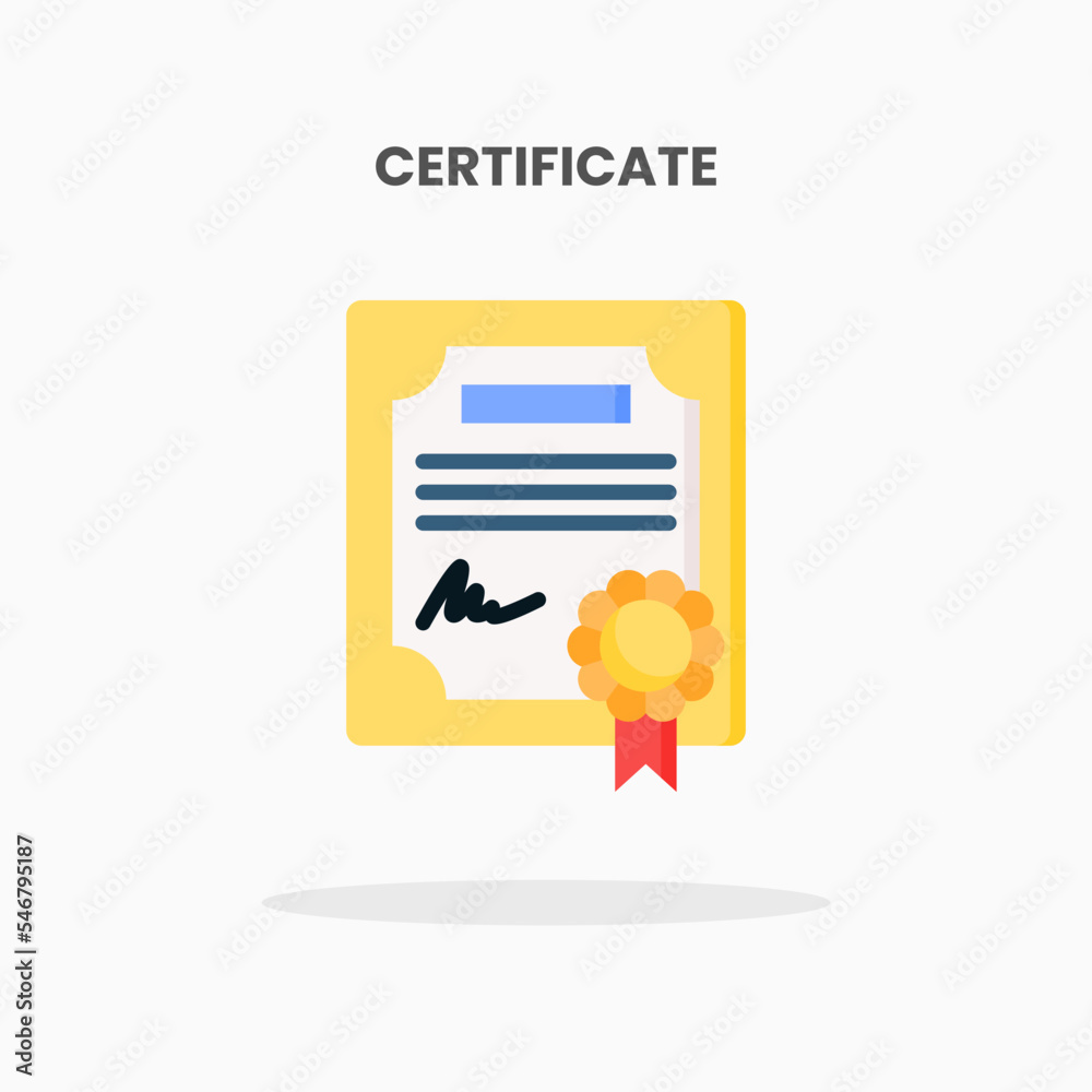 Certificate icon flat. Vector illustration on white background. Can ...