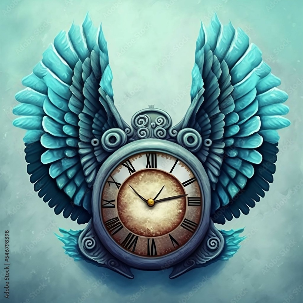 Cartoon Clock with Blue Wings | Created Using Midjourney and Photoshop ...