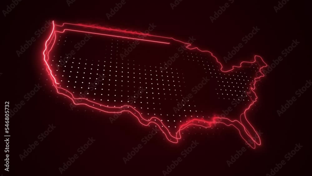 3D Neon Red USA Map Borders Outline Loop Background Stock ビデオ | Adobe Stock
