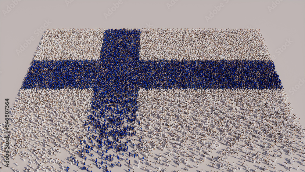 A Crowd of People gathering to form the Flag of Finland. Finnish Banner ...