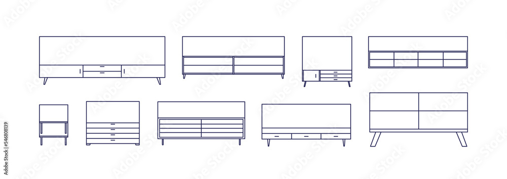 Cabinets, shelving units, TV stands, chest of drawers top view. for ...