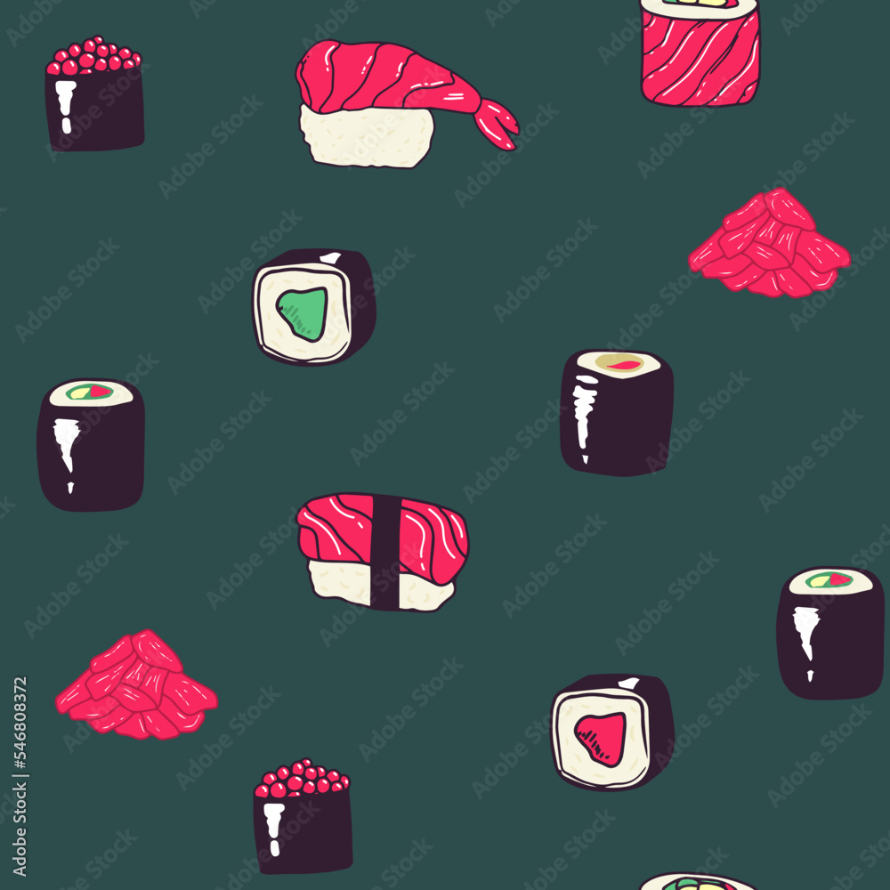 Vector seamless sushi pattern Sushi isolated icons in seamless pattern ...