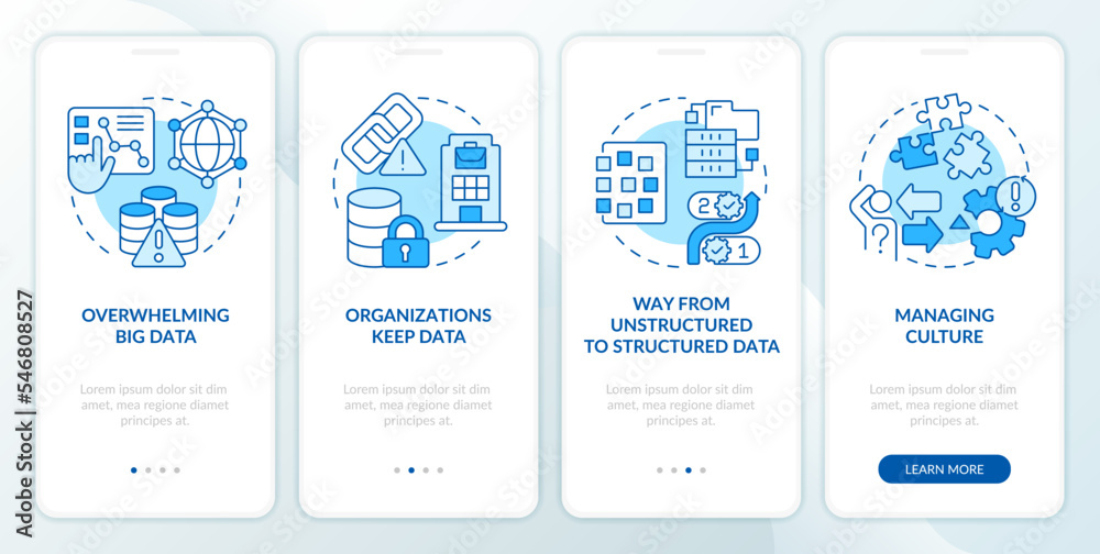 Data governance challenges blue onboarding mobile app screen ...