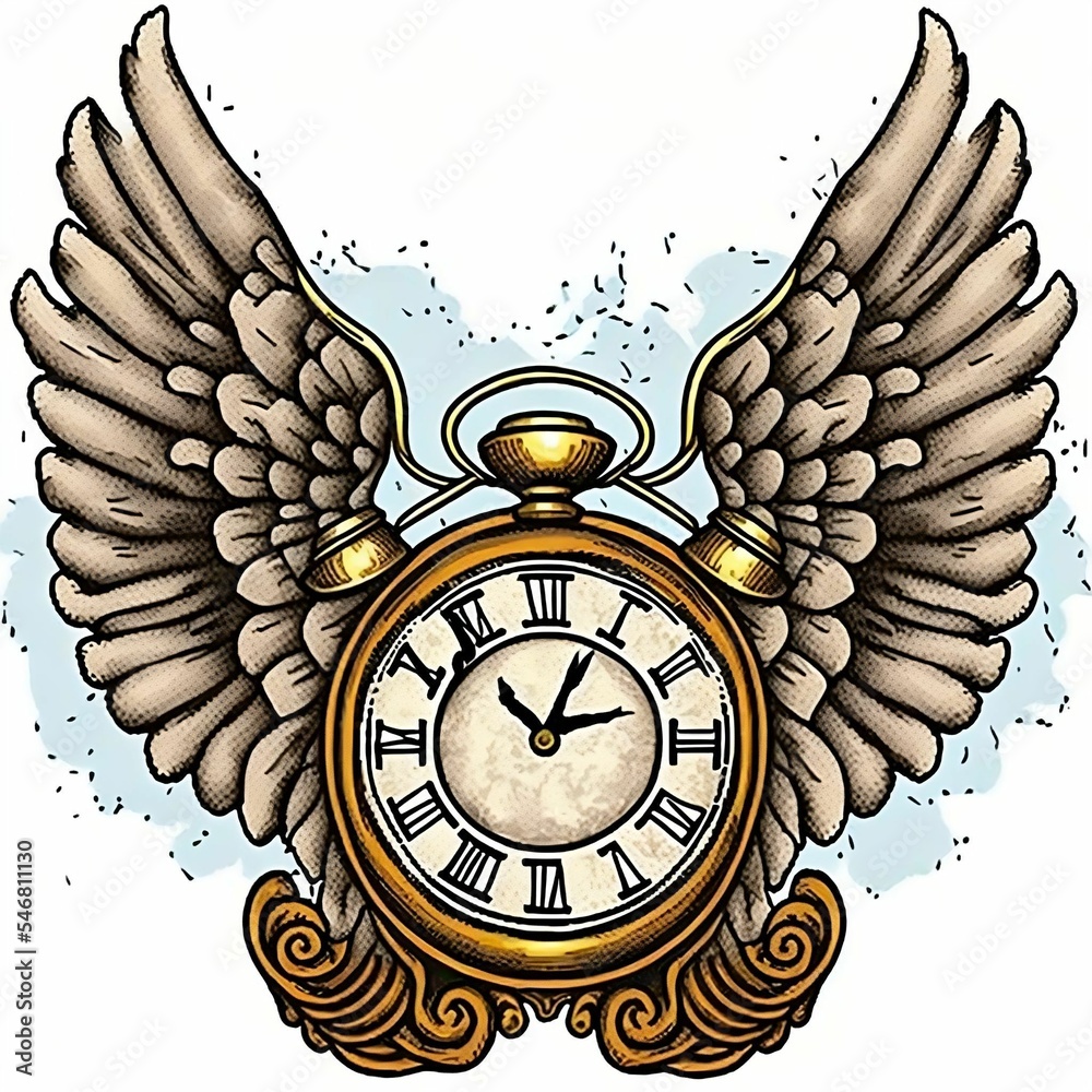 Cartoon Clock with Wings | Created Using Midjourney and Photoshop Stock ...