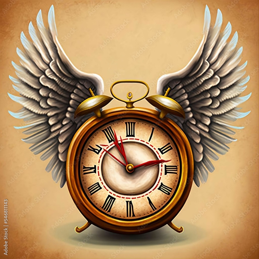 Cartoon Clock with Wings | Created Using Midjourney and Photoshop Stock ...