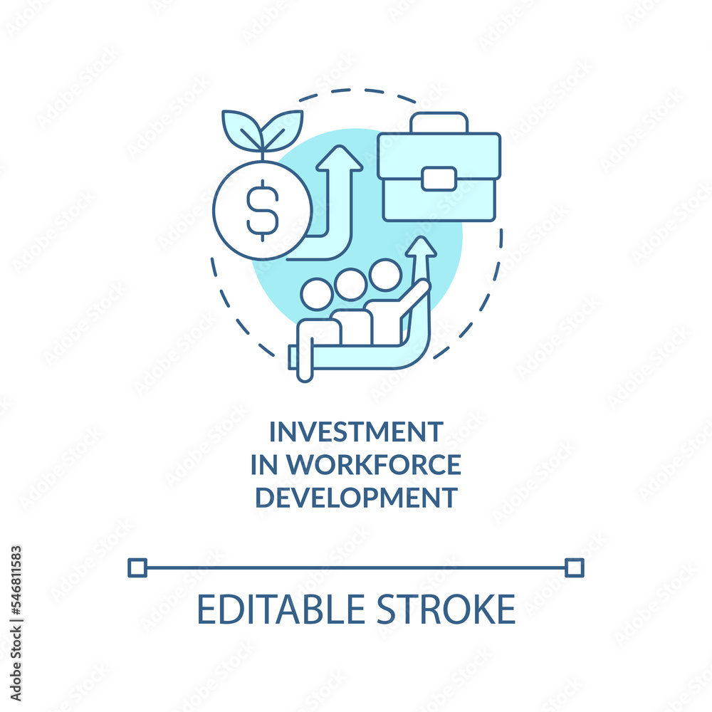 Investment in workforce development turquoise concept icon. Good job ...