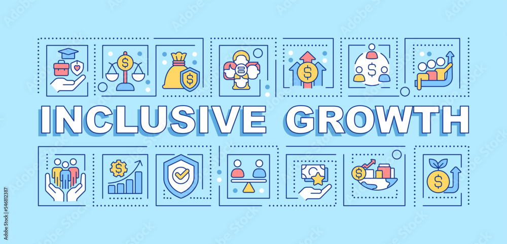Inclusive growth word concepts blue banner. Sustainable development ...