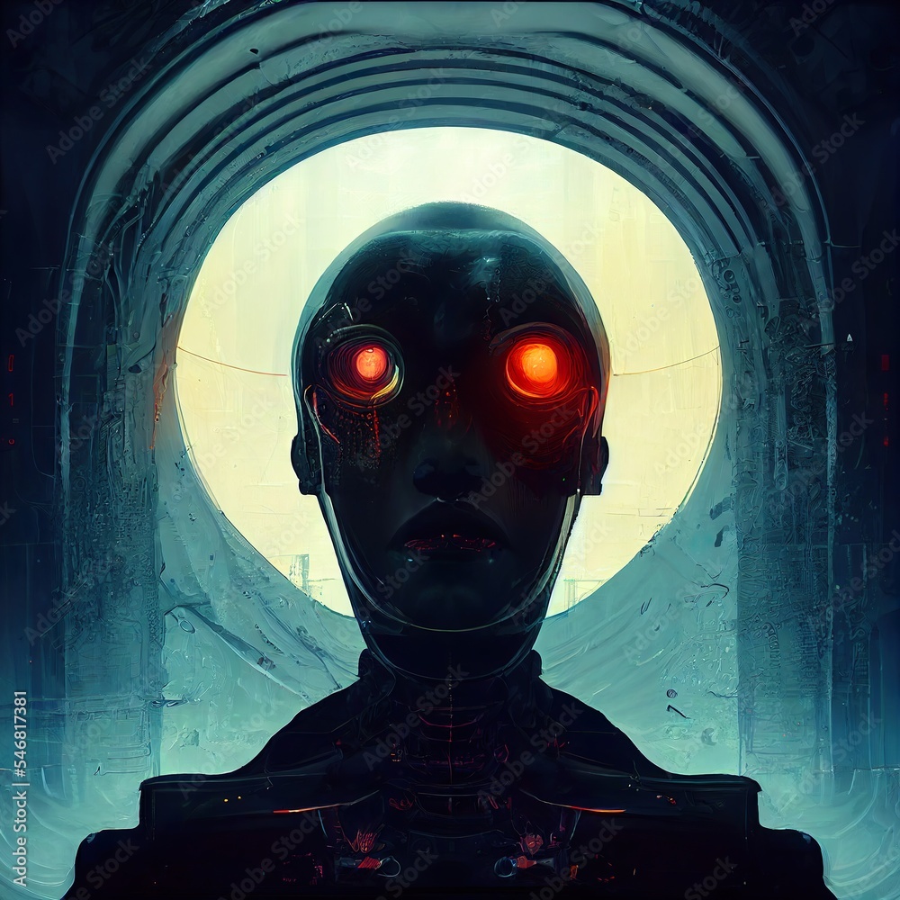 art illustration of cyborg creation, artificial intelligence, reaction ...