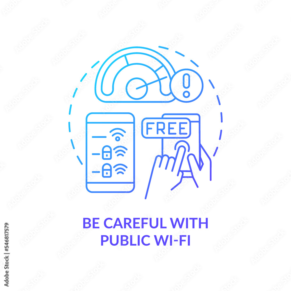 Vetor de Be careful with public network blue gradient concept icon ...