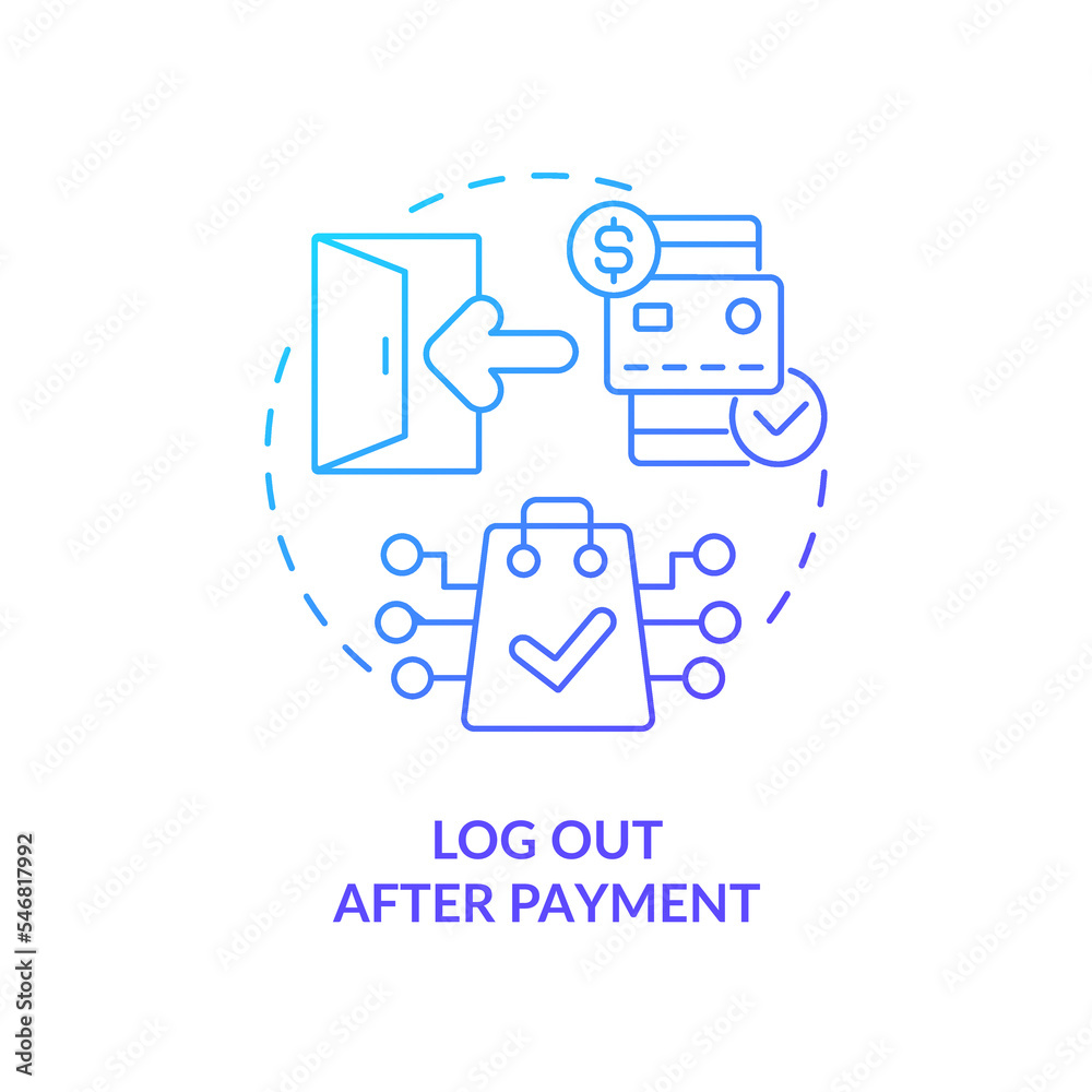 Log out after payment blue gradient concept icon. Digital safety ...