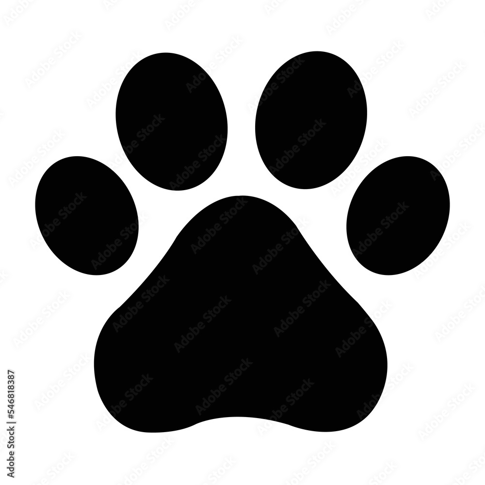 Black animal paw print isolated on white background. Vector ...