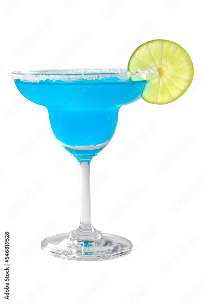 Blue Margarita cocktail with lime and salt on transparent background ...