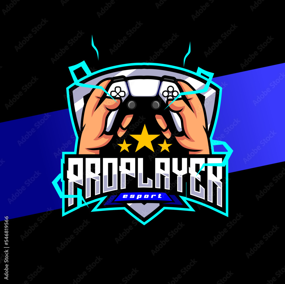 pro player esport logo character design, with hand holding stick game ...