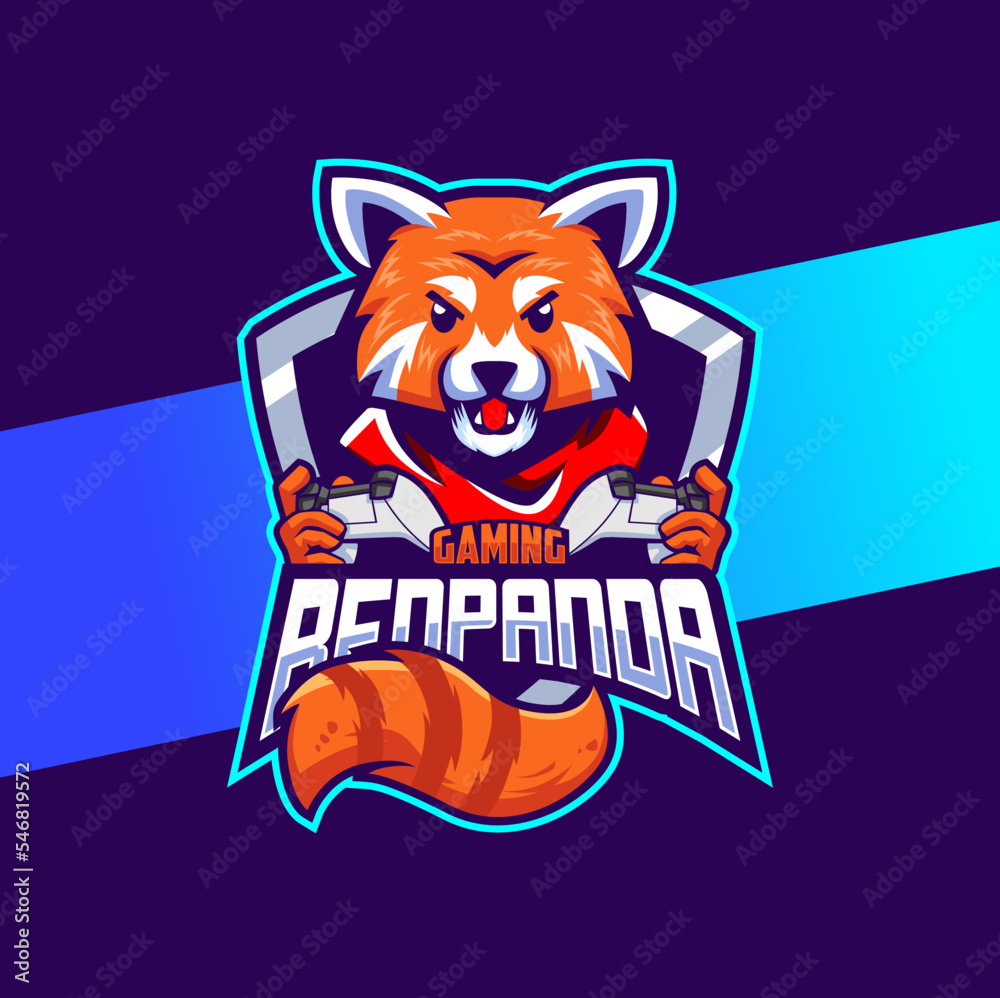 Vetor de red panda cute mascot character esport logo design with game ...