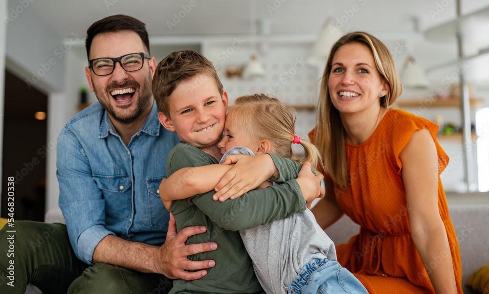 Happy family having fun and spending time together at home Stock Photo ...