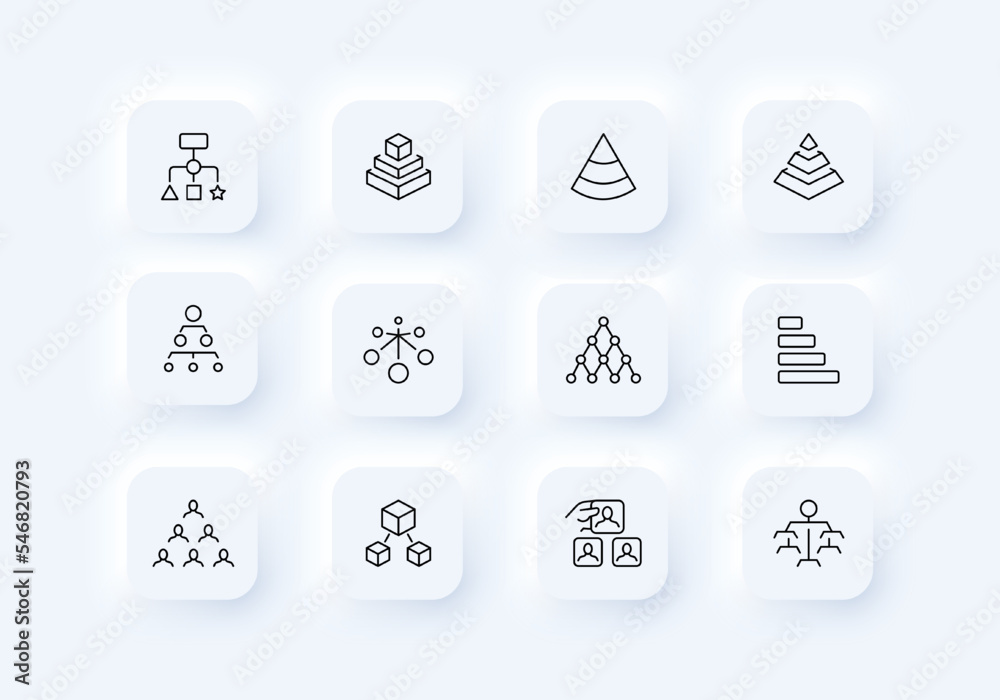 Team building set icon. Idea, creativity, hierarchy, responsibilities ...