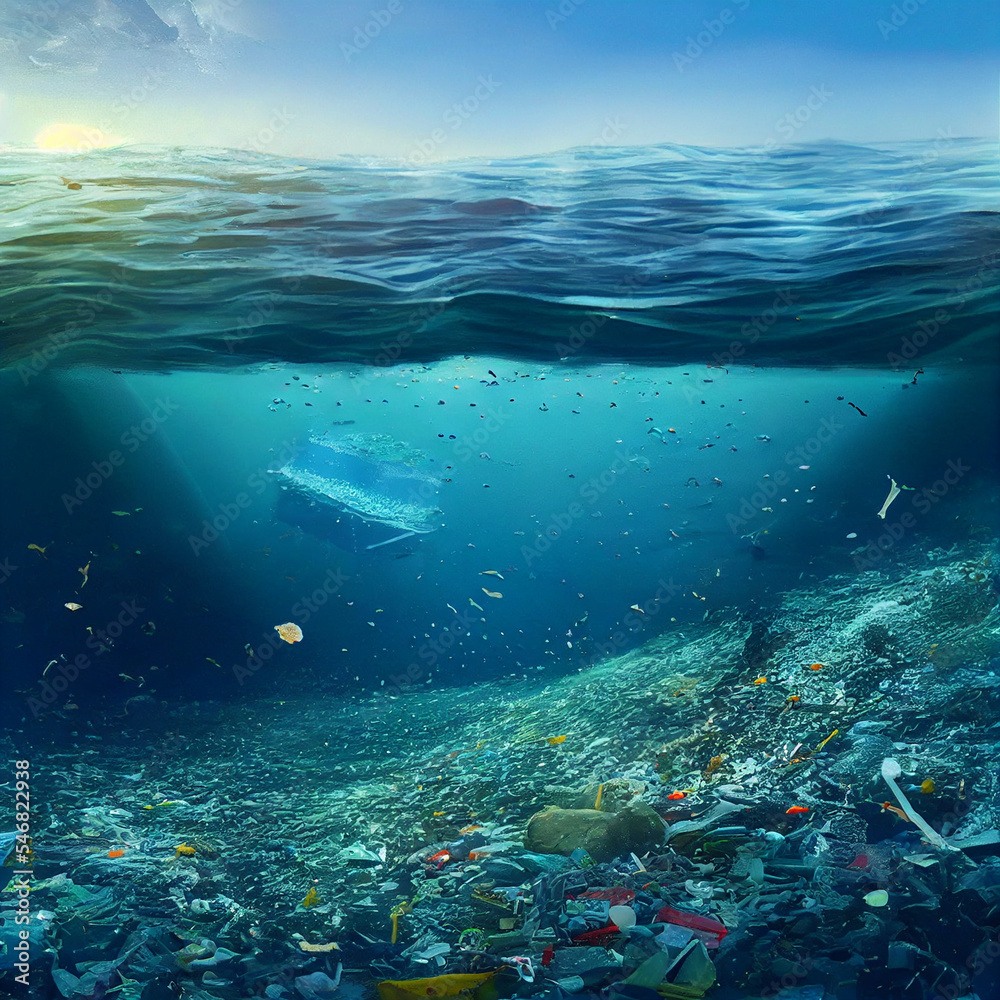 Ocean Floor Pollution Full of Trash and Plastic Waste Illustration ...