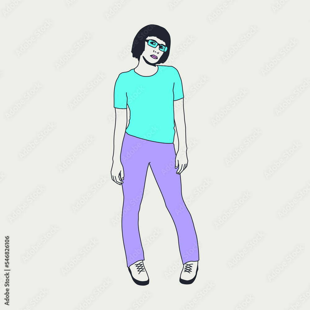 Female cartoon character isolated on white background. Flat colored ...