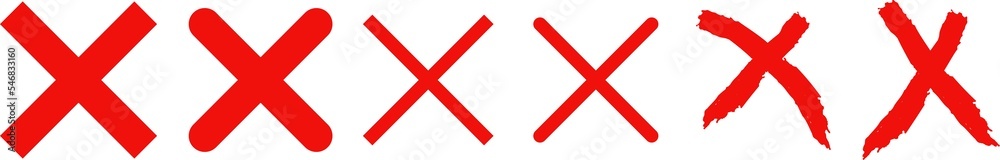 Red cross X vector icons set. Delete, vote sign. Red X on transparent ...