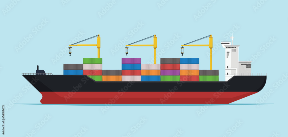 vessel ship container cargo port transportation shipping vector ...