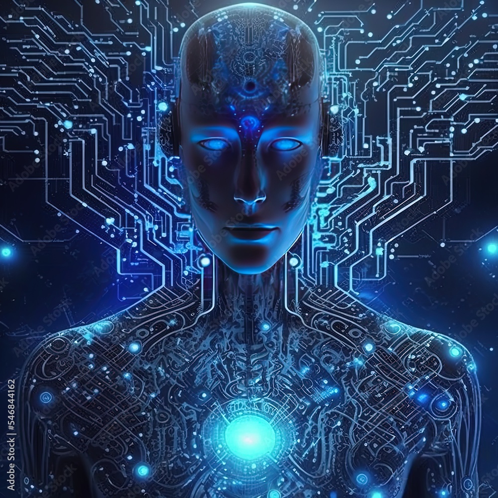 Artificial intelligence virtual character. Alien portrait for concept ...