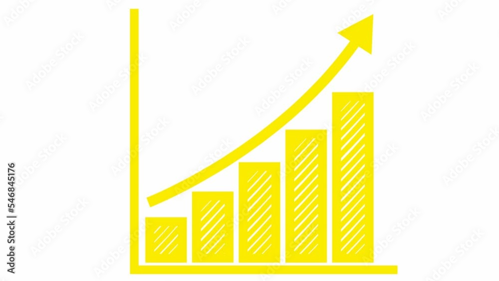 Animated financial growth chart with trend line graph. yellow symbol ...