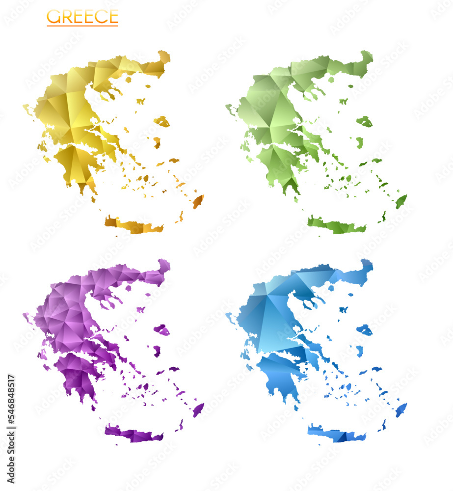 Set of vector polygonal maps of Greece. Bright gradient map of country ...