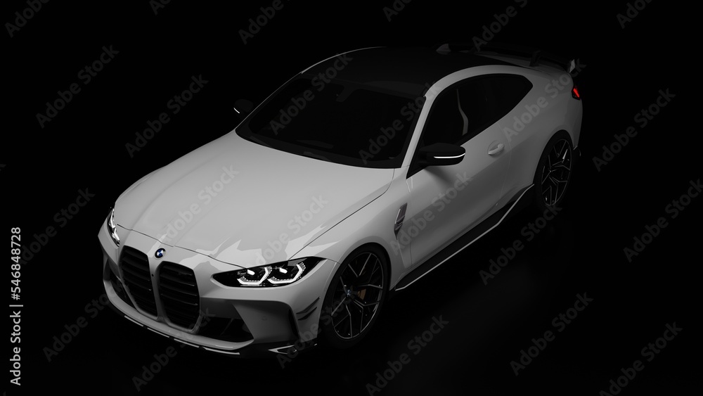 New BMW M4 Competition Coupe, luxury white Sportscar isolated on black ...
