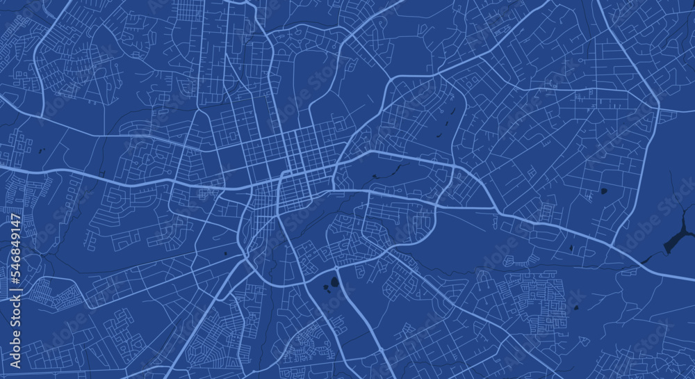 Detailed vector map poster of Harare city, linear print map. Blue ...