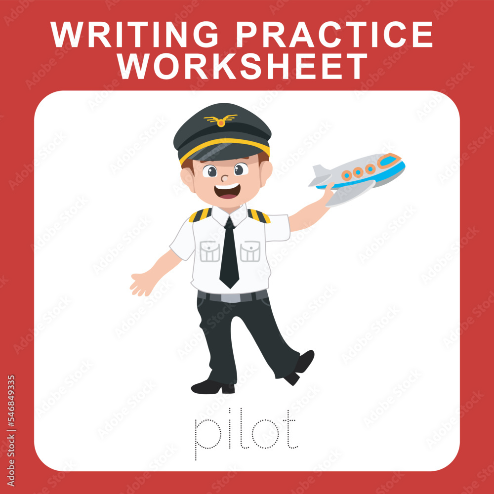 Writing practice worksheet with kids’ profession dream theme. A cute ...