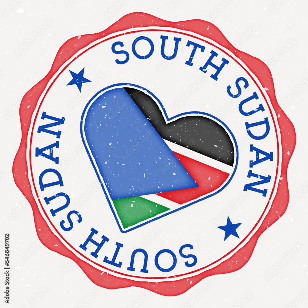 South Sudan heart flag logo. Country name text around South Sudan flag ...