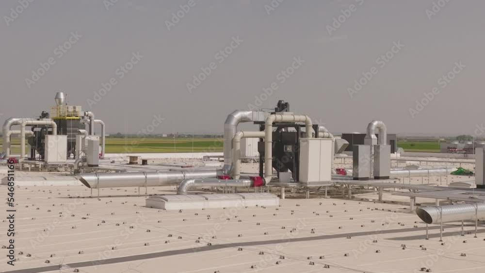 Air compressor machine part of air conditioner system on roof deck with ...