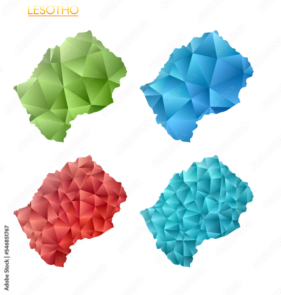 Set Of Vector Polygonal Maps Of Lesotho Bright Gradient Map Of Country