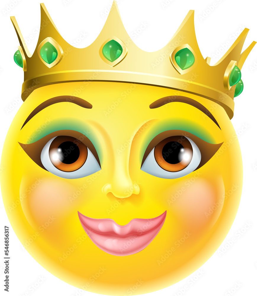 Queen Princess Emoticon Gold Crown Cartoon Face Stock Illustration ...