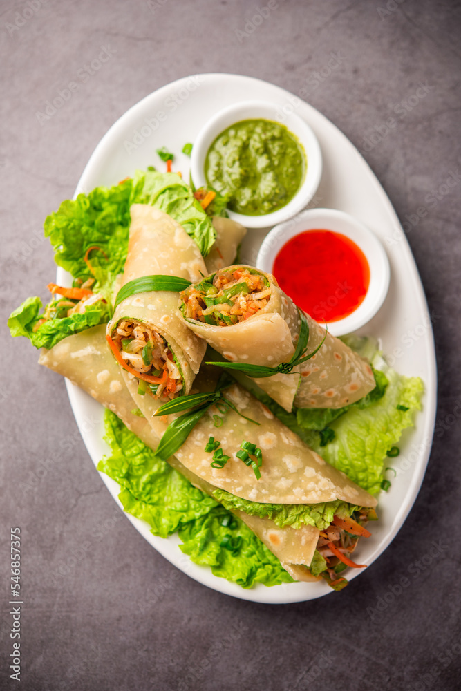 Indian chapati veg spring Rolls filled with vegetables and spices, also ...