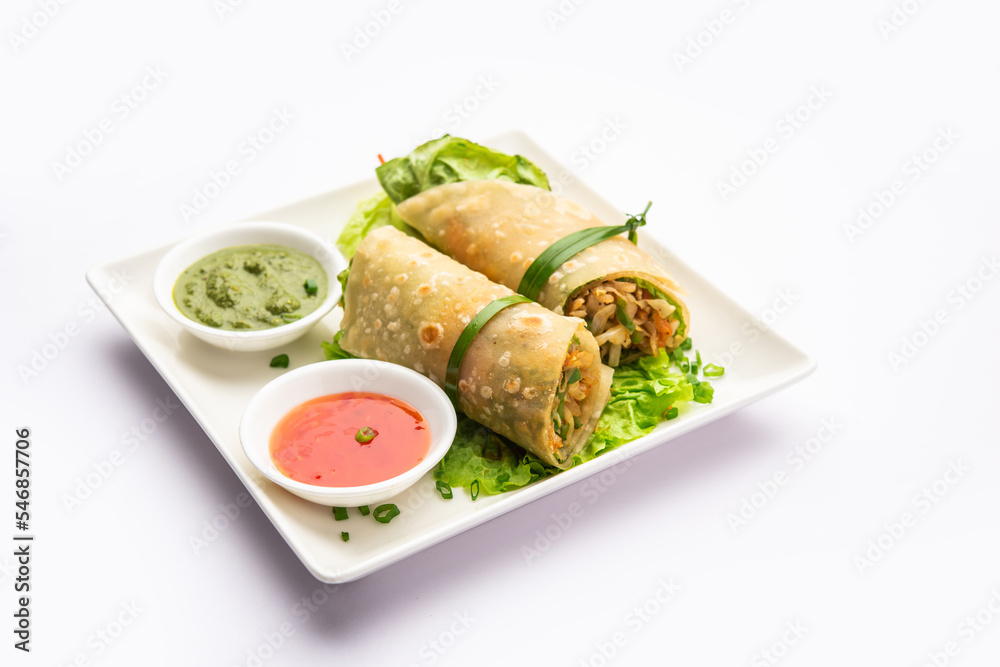 Indian chapati veg spring Rolls filled with vegetables and spices, also ...