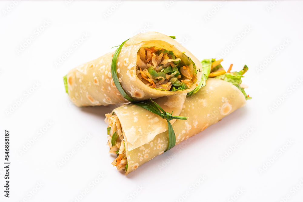 Indian chapati veg spring Rolls filled with vegetables and spices, also ...