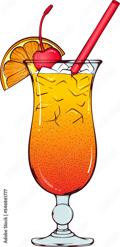 Cocktail Tequila Sunrise with orange and cherry. Vector color ...