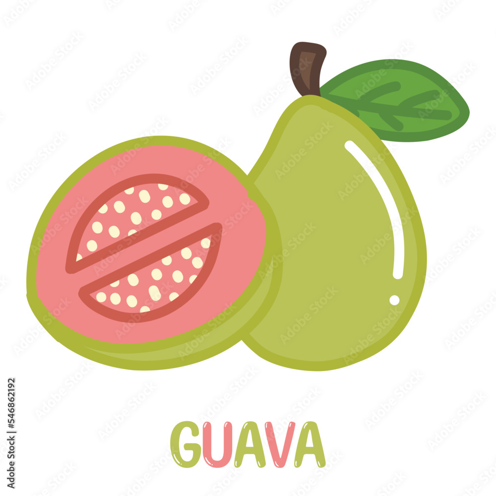 Guava. Hand drawn flat shiny fruits cartoon vector illustration with ...