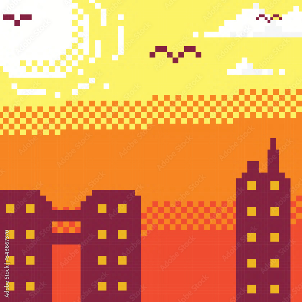 sunset city pixel art Stock Vector | Adobe Stock