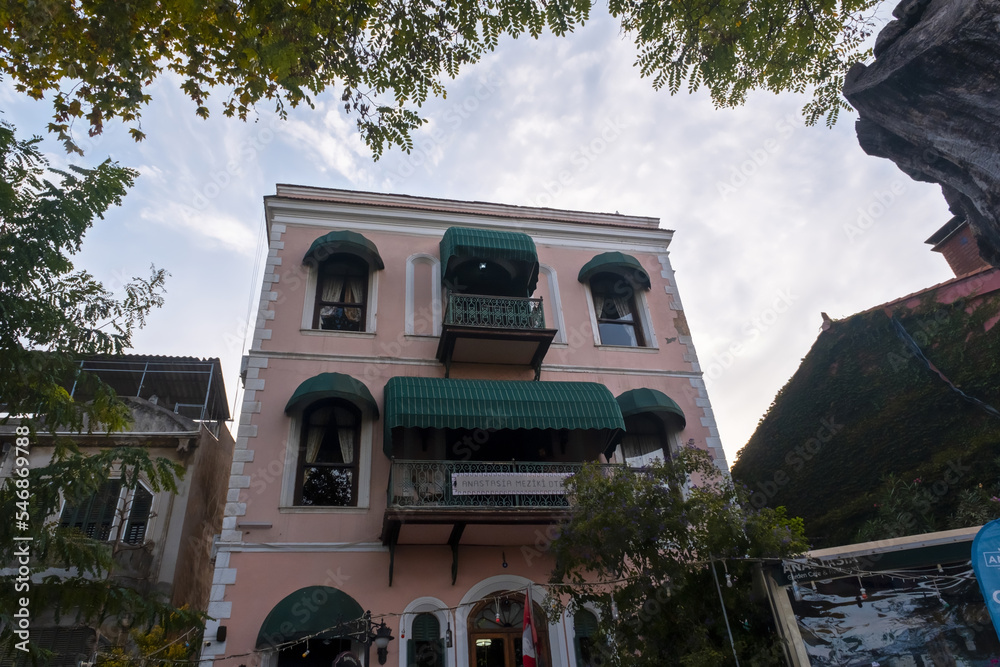Wide-angle Meziki mansion with trees, located in Big Island known as ...