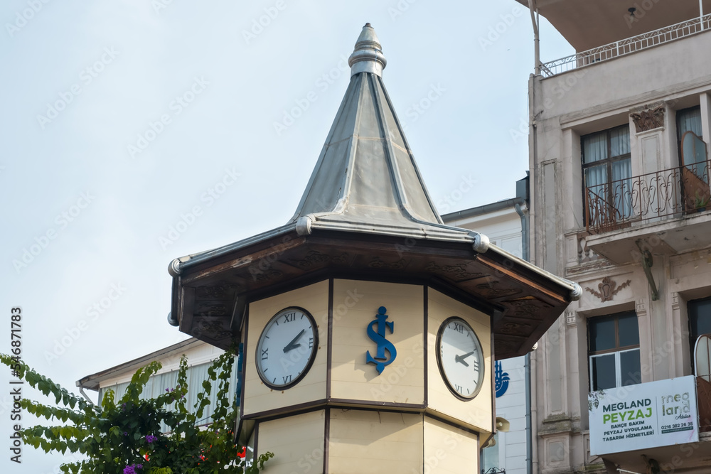 Clock tower close up detailed, Big Island known as Buyukada, historical ...