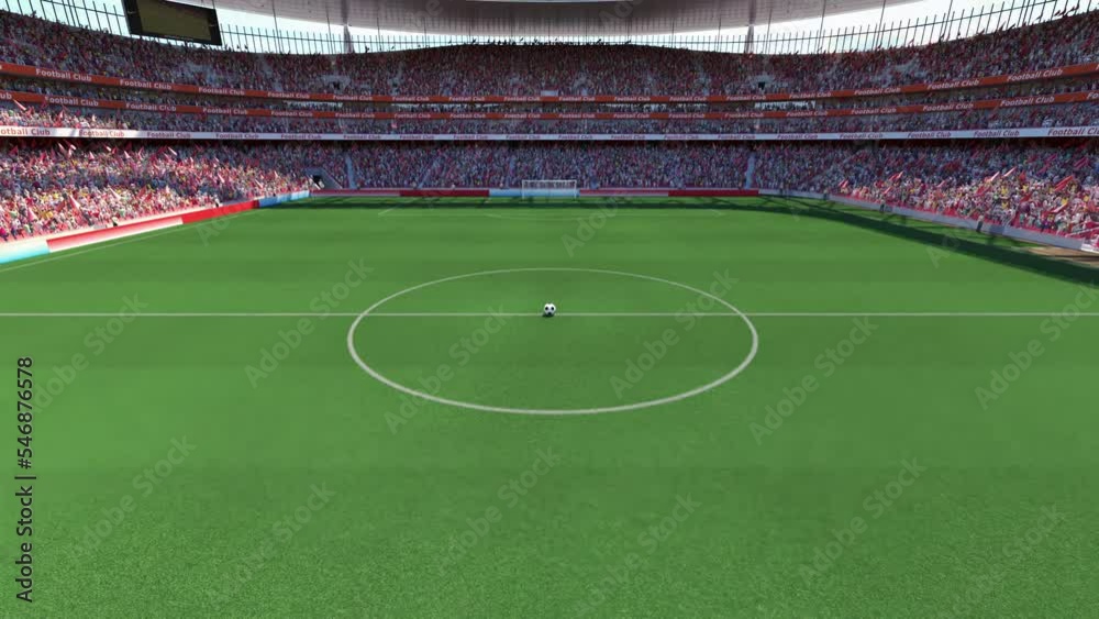 Dolly shot from the middle of a full football or soccer stadium, soccer ...