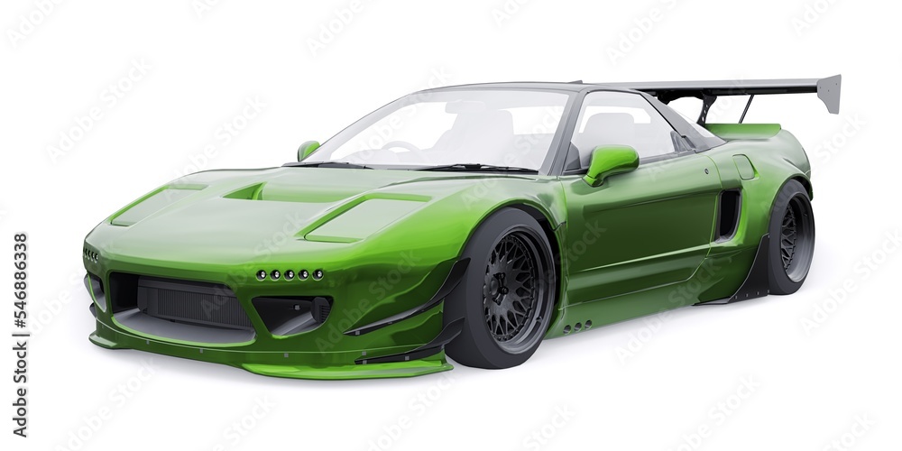 Tokyo. Japan. March 9, 2022. Green Honda NSX 1992. A tuned version of a ...