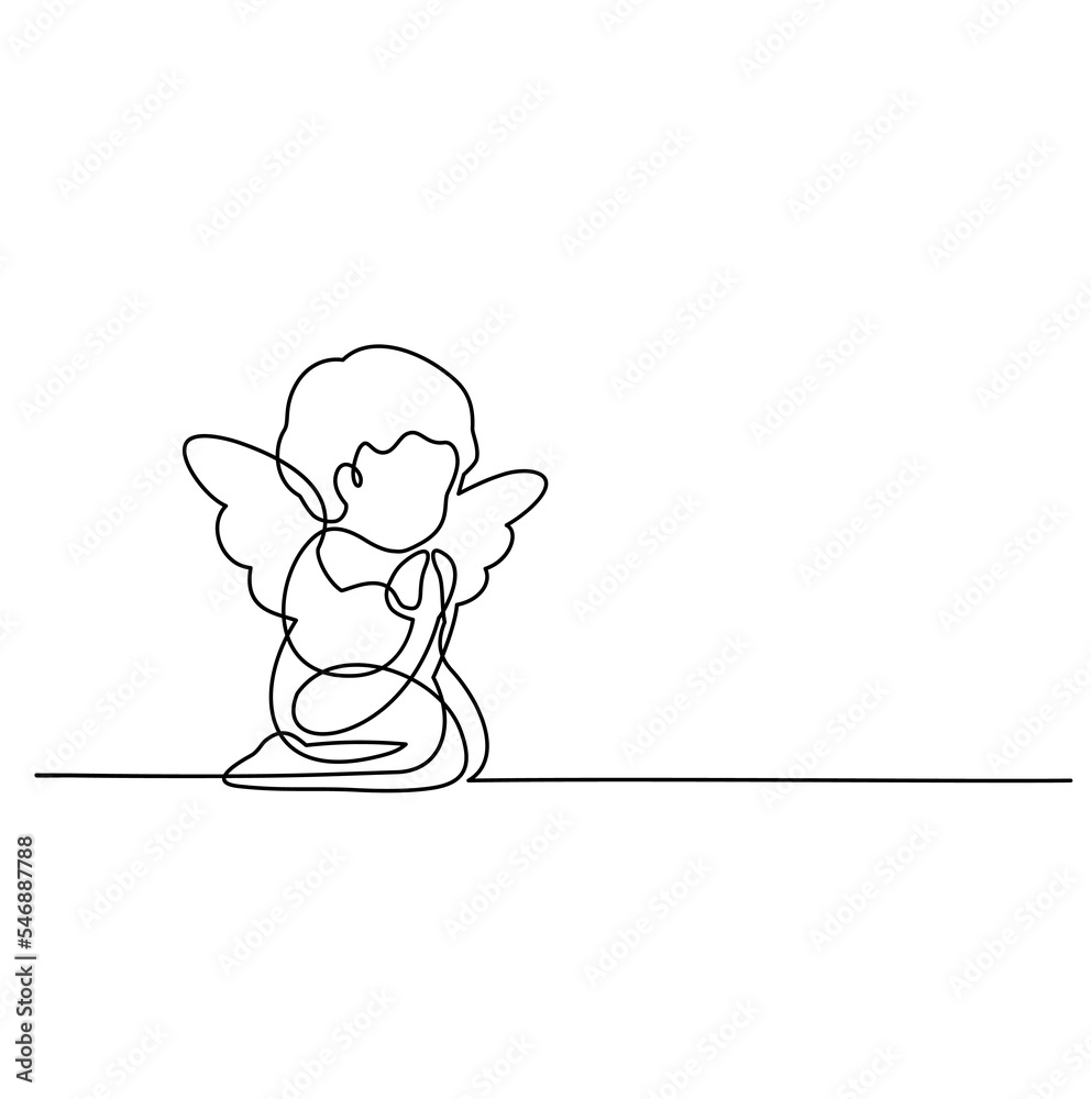 Angel. Continuous line art drawing vector illustration, pray, prayer ...